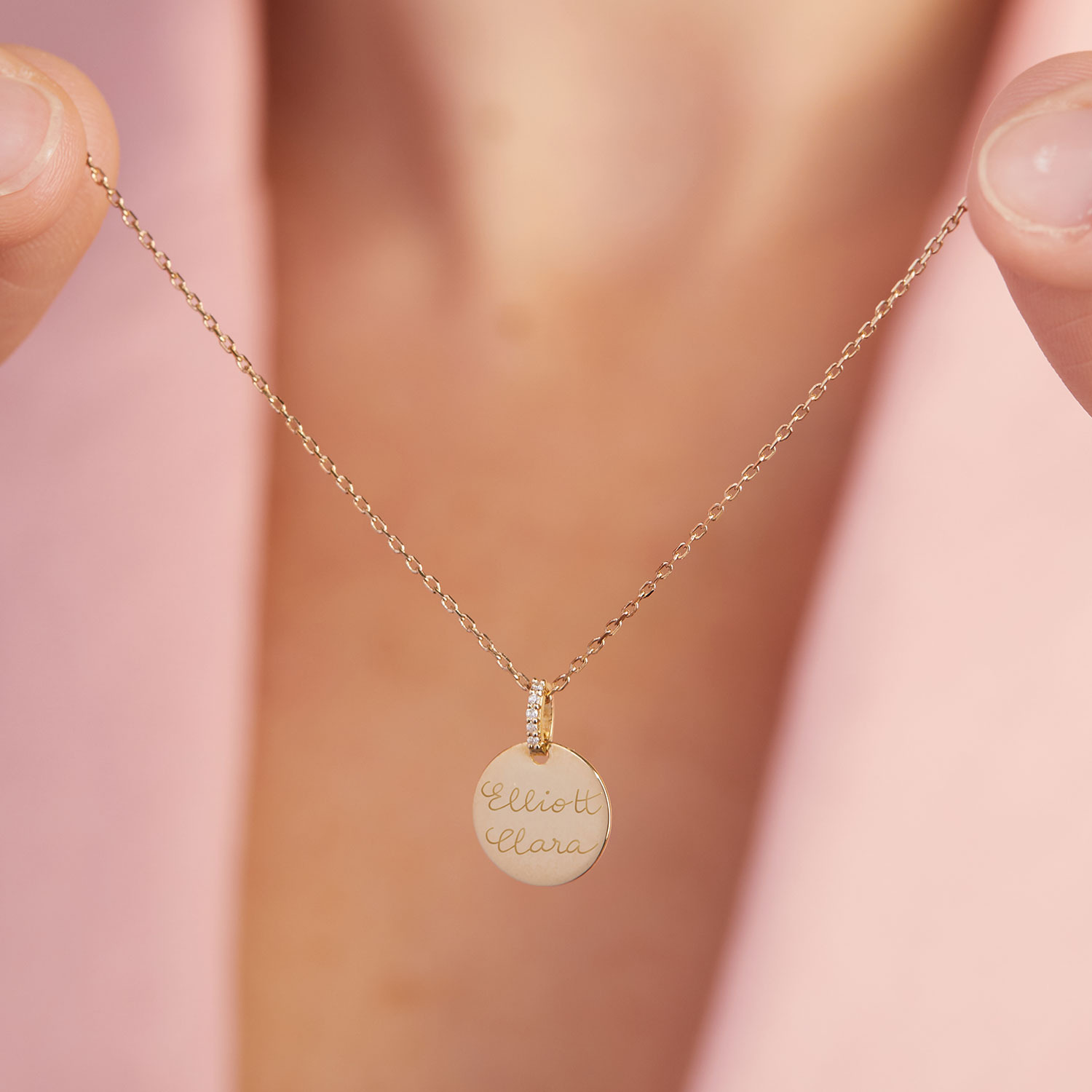Personalised 9 Carat Gold Diamond Disc Necklace | Merci Maman