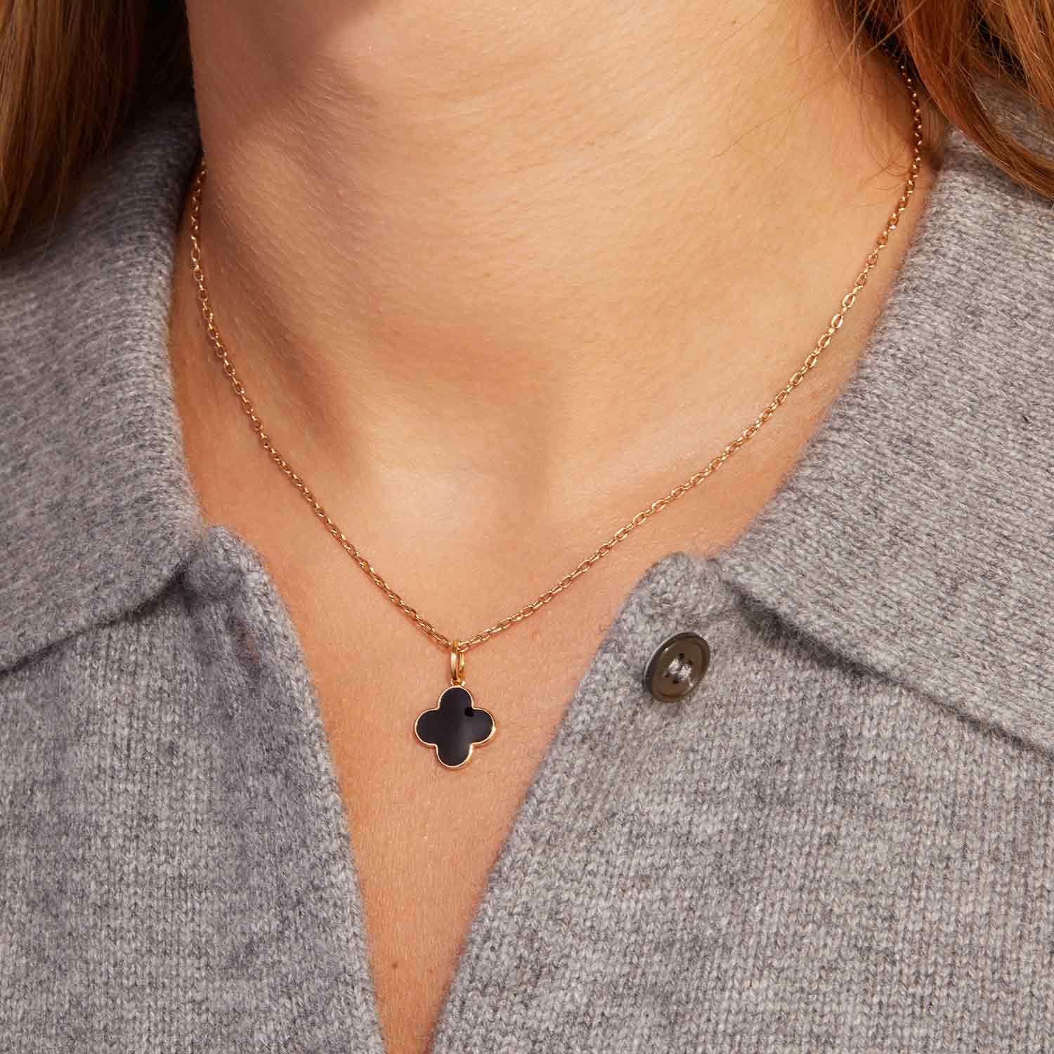 Personalised Black Enamel Clover Cross Necklace | Merci Maman