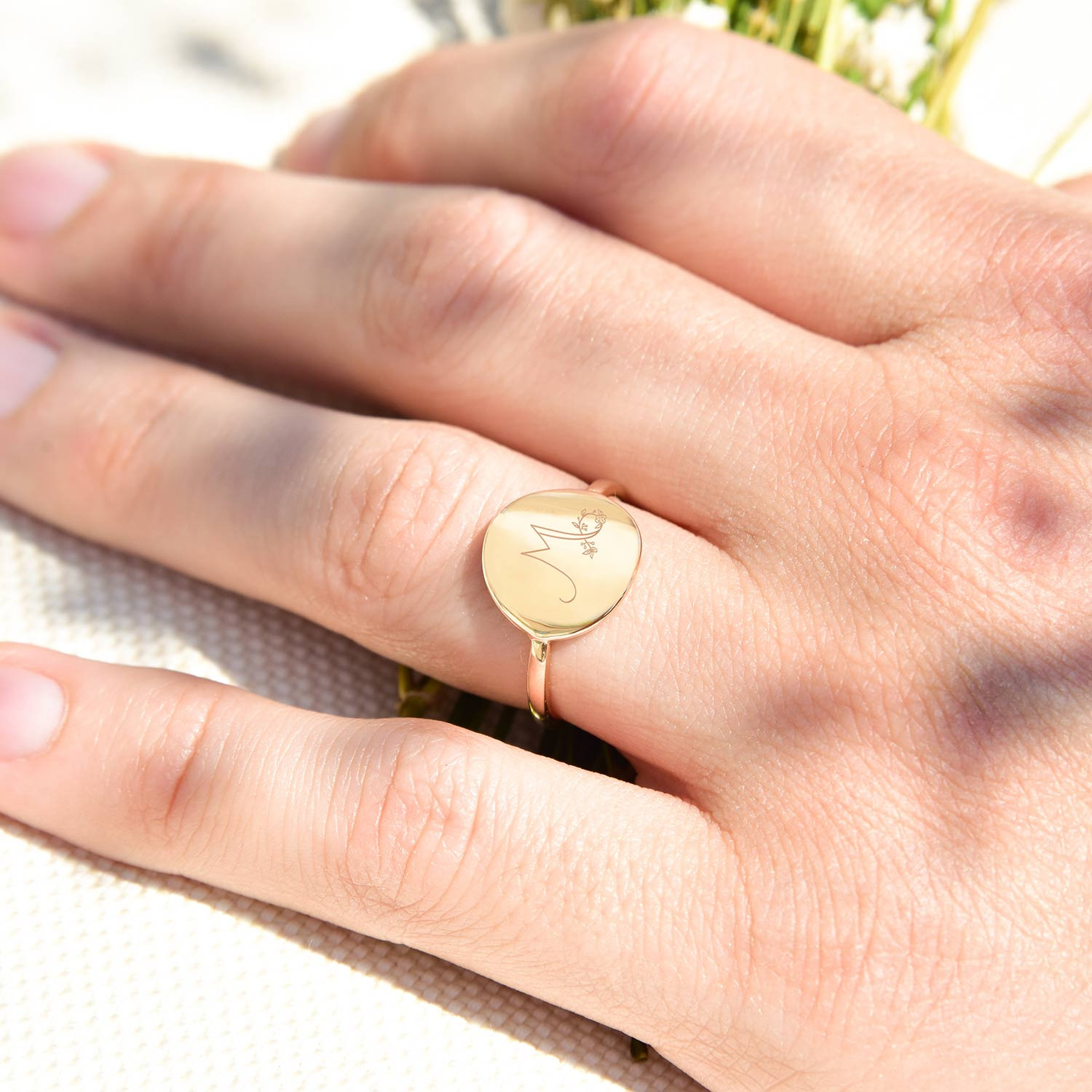 Personalised Floral Alphabet Signet Ring | Merci Maman