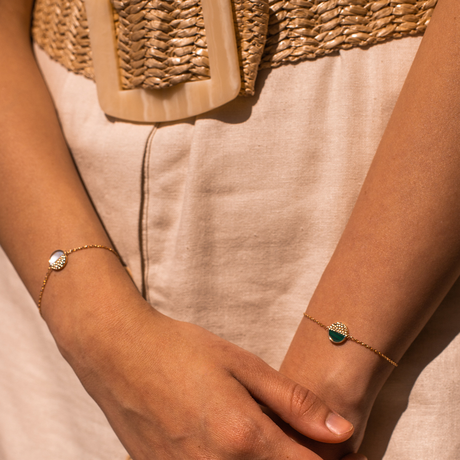 Personalised Hammered & Gemstone Chain Bracelet | Merci Maman